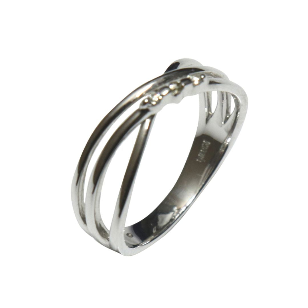 K18WG D0.02ct 3連クロスダイヤモンドリング – JD TIME